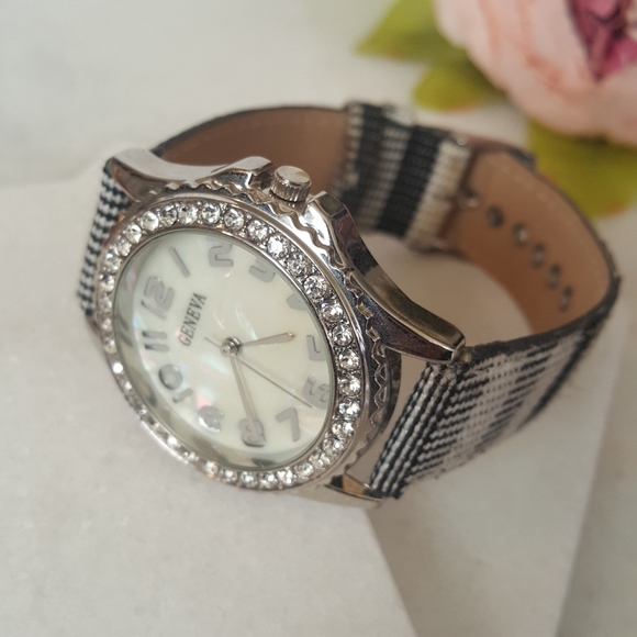 Geneva | Accessories | Geneva Black White Striped Watch | Poshmark